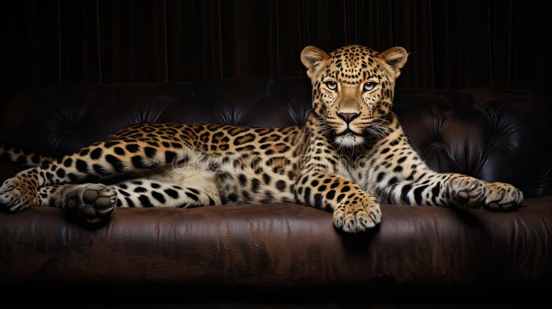 Leopard laying on sofa stock illustration. Illustration of cute - 310348447