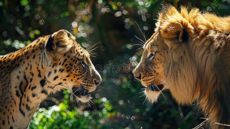 Leopard and Lion Encounter stock illustration. Illustration of teeth ...