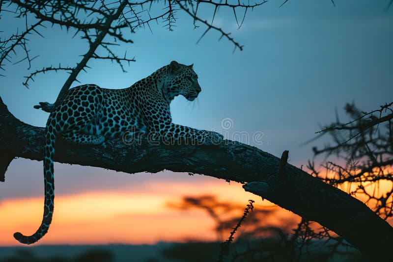 Leopard is Lying on Tree .Generative AI Stock Illustration ...