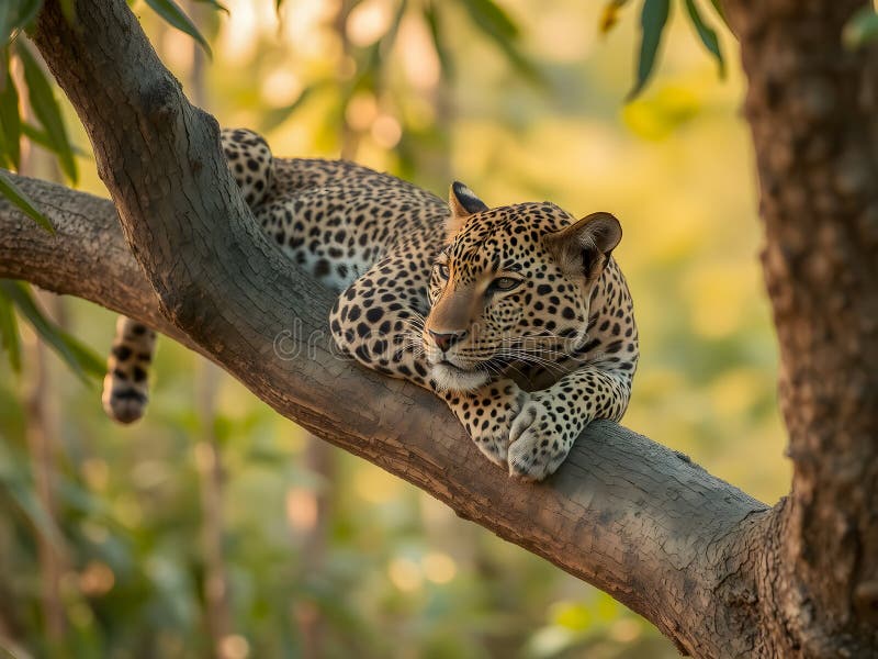 Leopard lying on a tree stock illustration. Illustration of branch ...