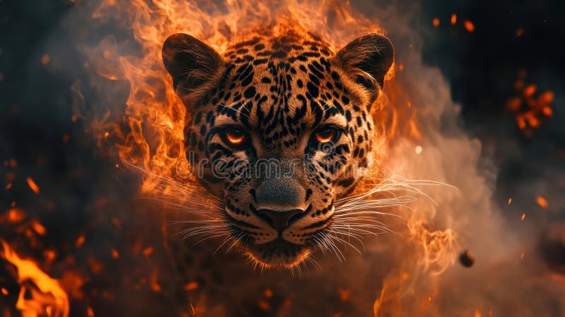 A Leopard is in the Middle of a Fire Stock Illustration - Illustration ...