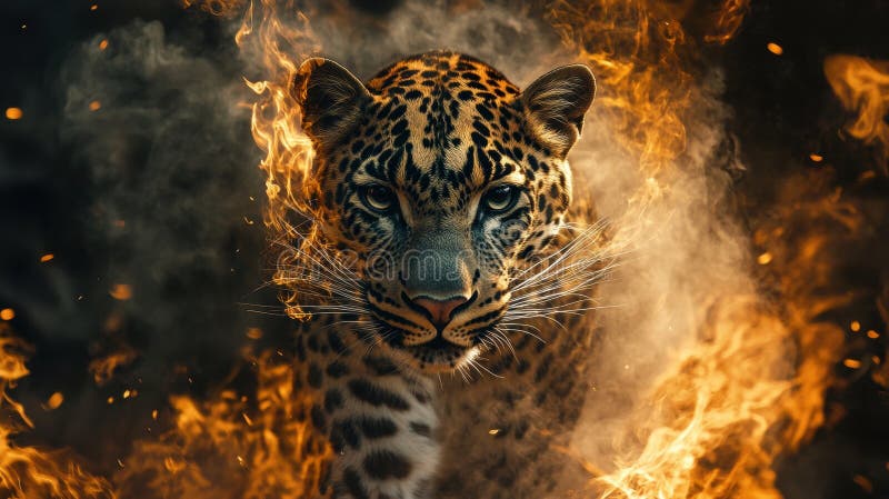 A Leopard is in the Middle of a Fire Stock Illustration - Illustration ...