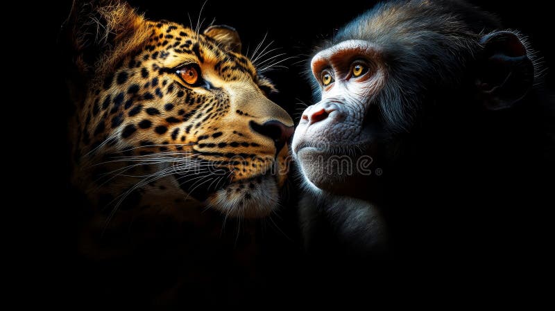 Leopard and Monkey a Powerful Gaze of Intensity between Wild Animals on ...