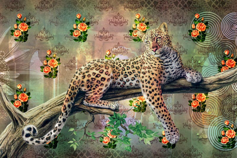 Leopard Mural Wallpaper Design Stock Illustration - Illustration of ...