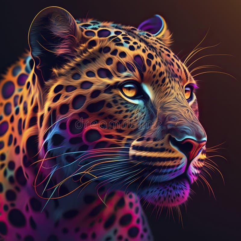 Leopard in Neon Colors. Generative AI Stock Image - Image of rainbow ...