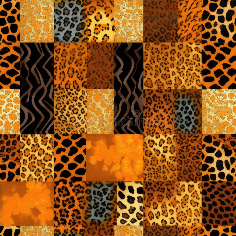 Leopard Patchwork Seamless Pattern. Abstract Wild Animal Cheetah Fur ...