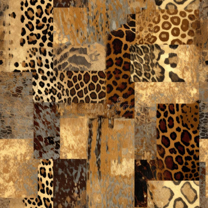 Leopard Patchwork Seamless Pattern. Abstract Wild Animal Cheetah Fur ...