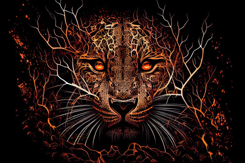 Leopard Peeks Out of the Dark. Stealth Concept. Art Illustration Stock ...