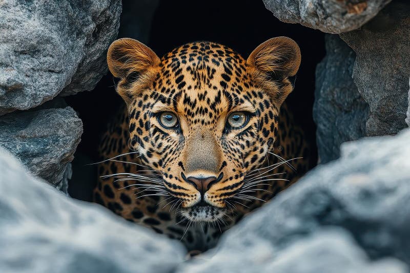 Leopard Peering from Rocks stock illustration. Illustration of majestic - 338434512