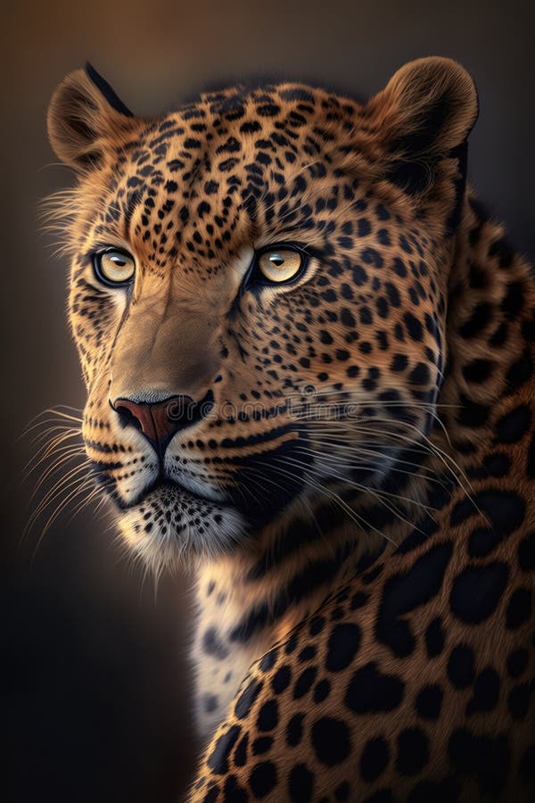 Leopard Portrait on Jungle Background, Digital Illustration Painting ...
