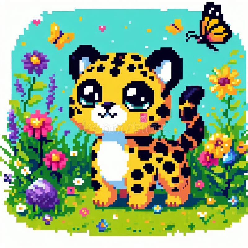 Leopard Portrait, Pixel Art Stock Illustration - Illustration of number ...