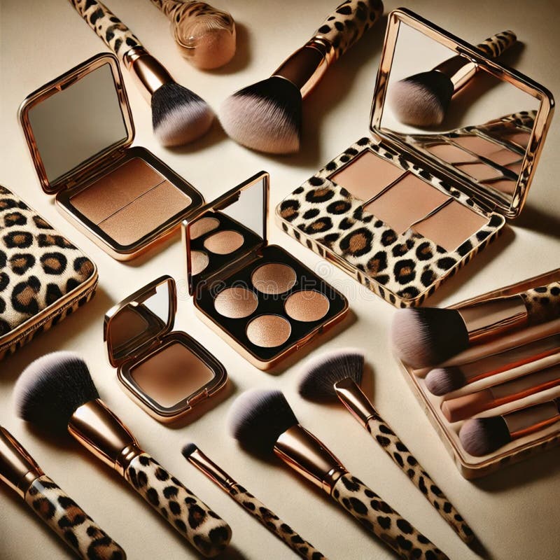 Leopard Print Makeup Brushes and Mirror Flat Lay Stock Illustration ...
