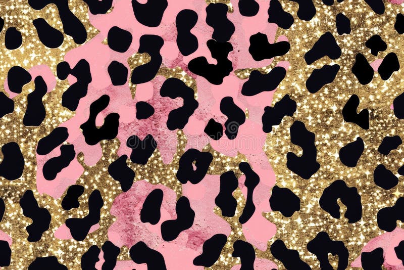 Leopard Print Pattern, Pink and Gold Glitter Colors, Seamless Repeating ...