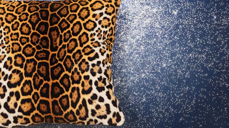 Leopard Print Pillow on Blue Sparkle Background, High Quality Image ...