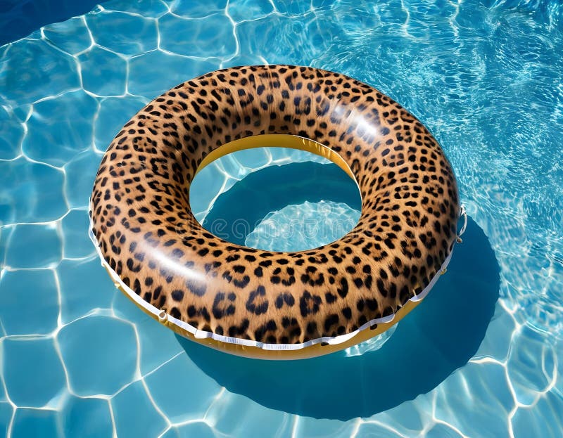 Leopard Print Pool Float in Blue Water on Sunny Summer Day Stock Image ...