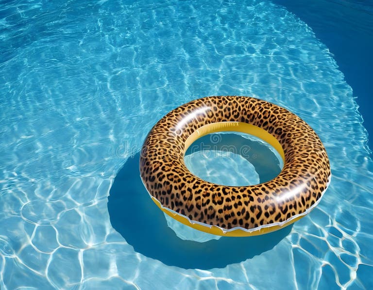 Leopard Print Pool Float in Blue Water on Sunny Summer Day Stock Photo ...