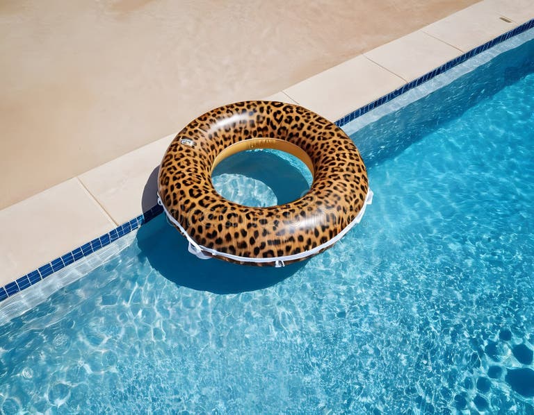 Leopard Print Pool Float in Blue Water on Sunny Summer Day Stock Image ...
