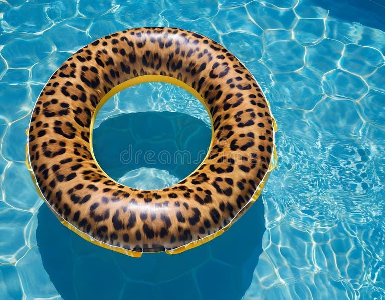 Leopard Print Pool Float in Blue Water on Sunny Summer Day Stock Image ...