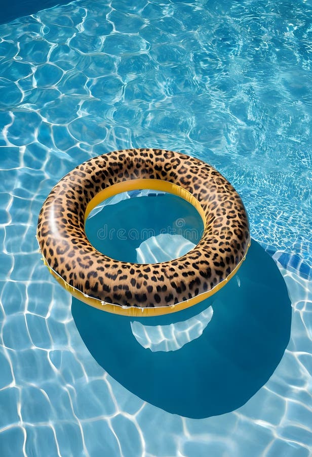 Leopard Print Pool Float in Blue Water on Sunny Summer Day Stock Photo ...
