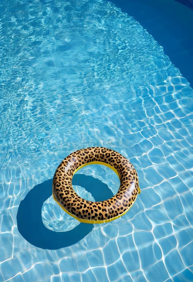 Leopard Print Pool Float in Blue Water on Sunny Summer Day Stock Image ...