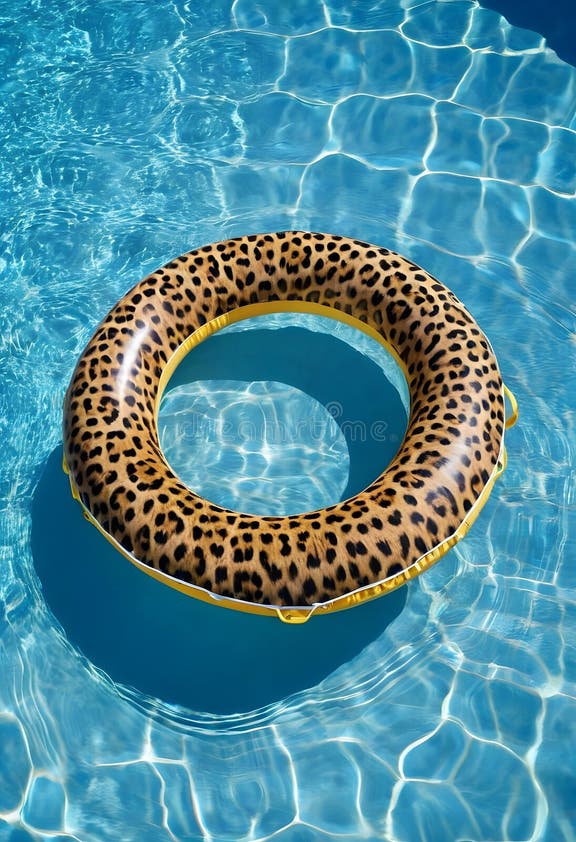 Leopard Print Pool Float in Blue Water on Sunny Summer Day Stock Photo ...