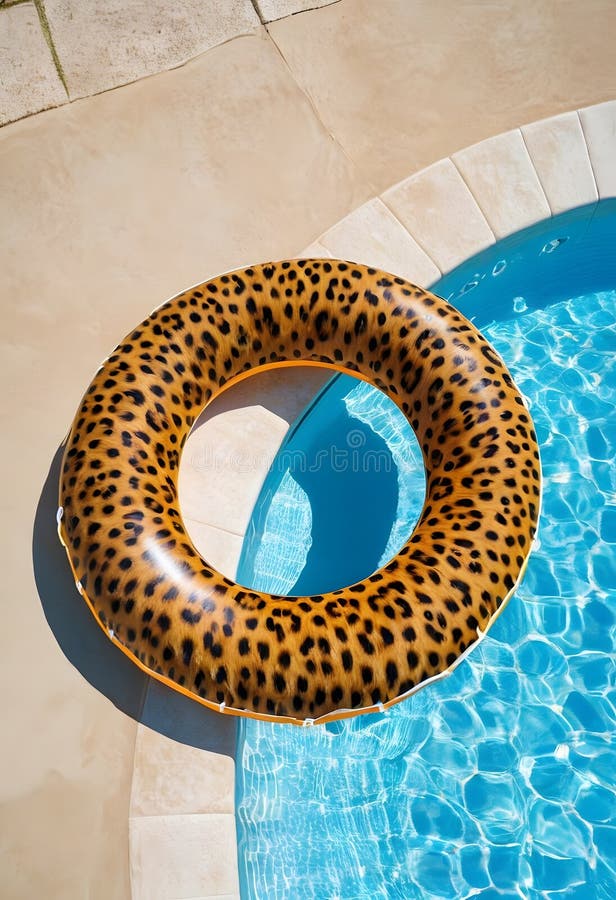 Leopard Print Pool Float in Blue Water on Sunny Summer Day Stock Image ...