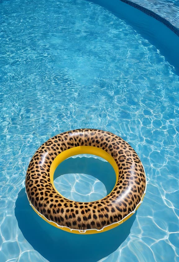Leopard Print Pool Float in Blue Water on Sunny Summer Day Stock Image ...