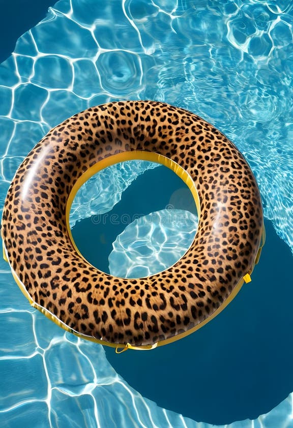 Leopard Print Pool Float in Blue Water on Sunny Summer Day Stock Photo ...