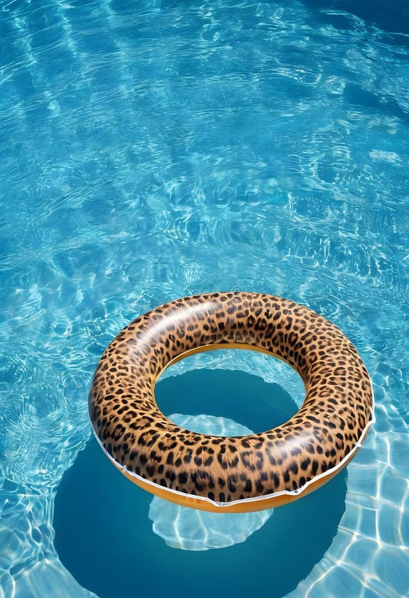 Leopard Print Pool Float in Blue Water on Sunny Summer Day Stock Image ...
