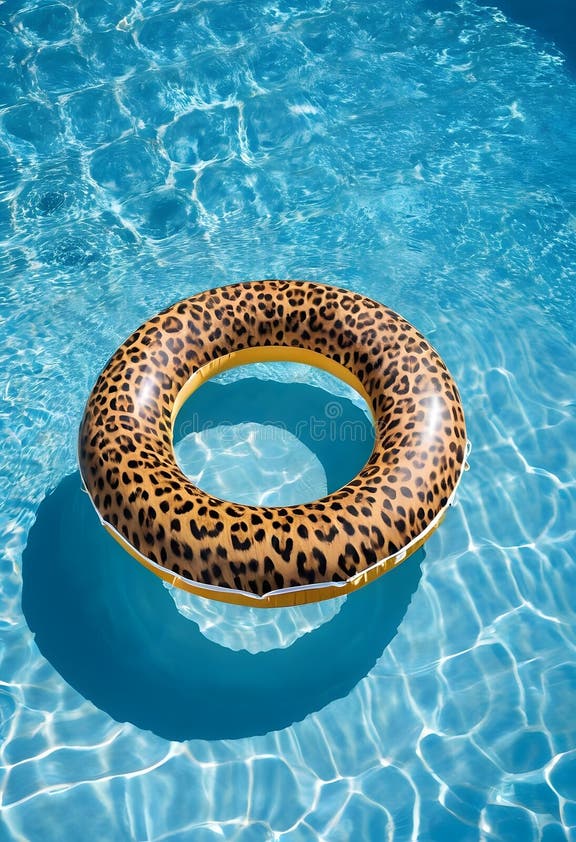 Leopard Print Pool Float in Blue Water on Sunny Summer Day Stock Image ...