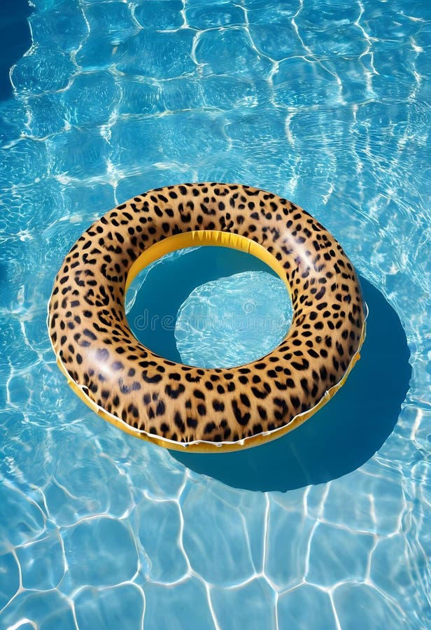 Leopard Print Pool Float in Blue Water on Sunny Summer Day Stock Image ...
