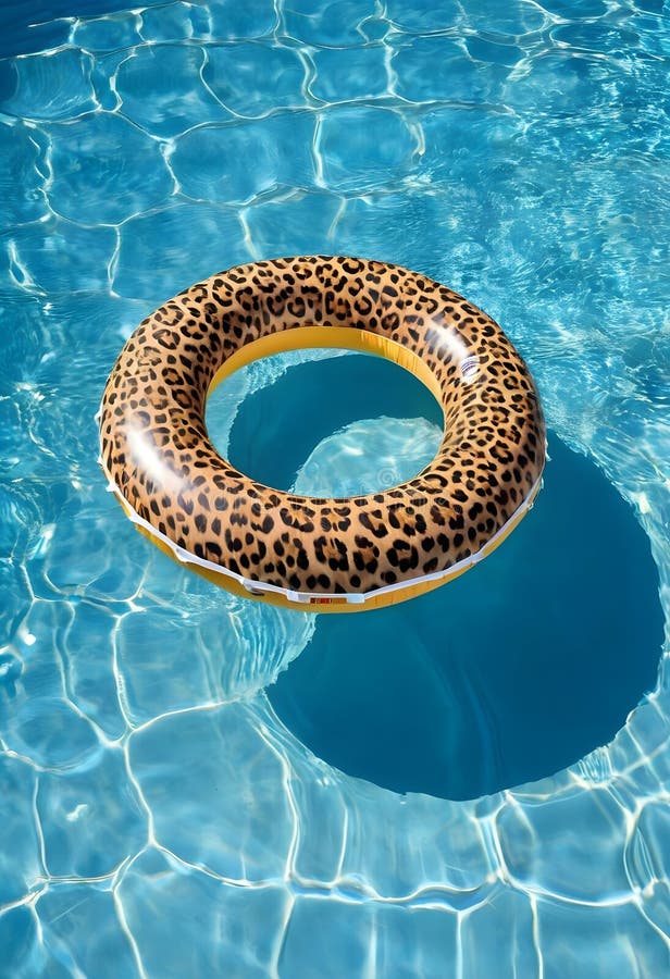 Leopard Print Pool Float in Blue Water on Sunny Summer Day Stock Photo ...