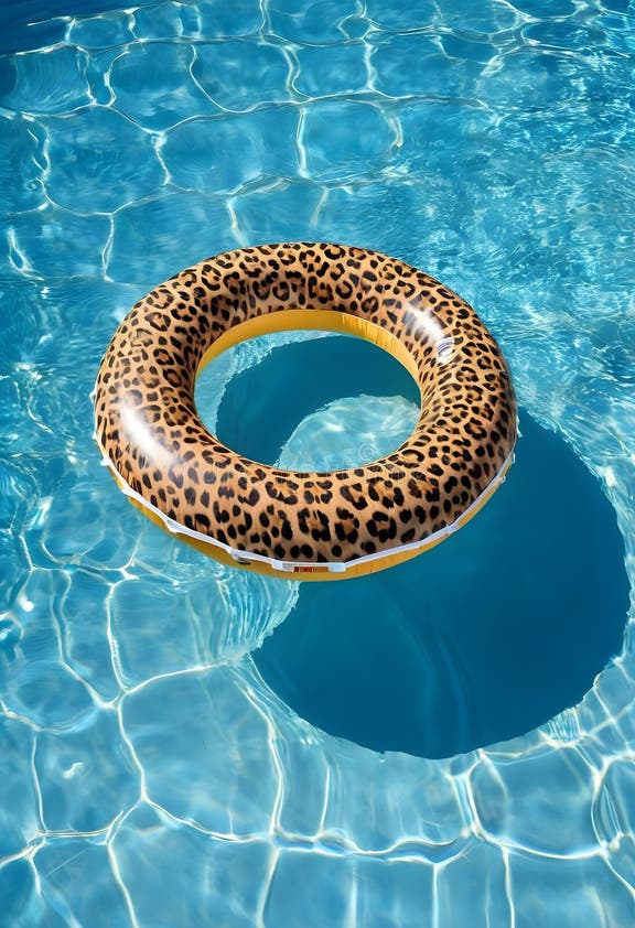 Leopard Print Pool Float in Blue Water on Sunny Summer Day Stock Photo ...