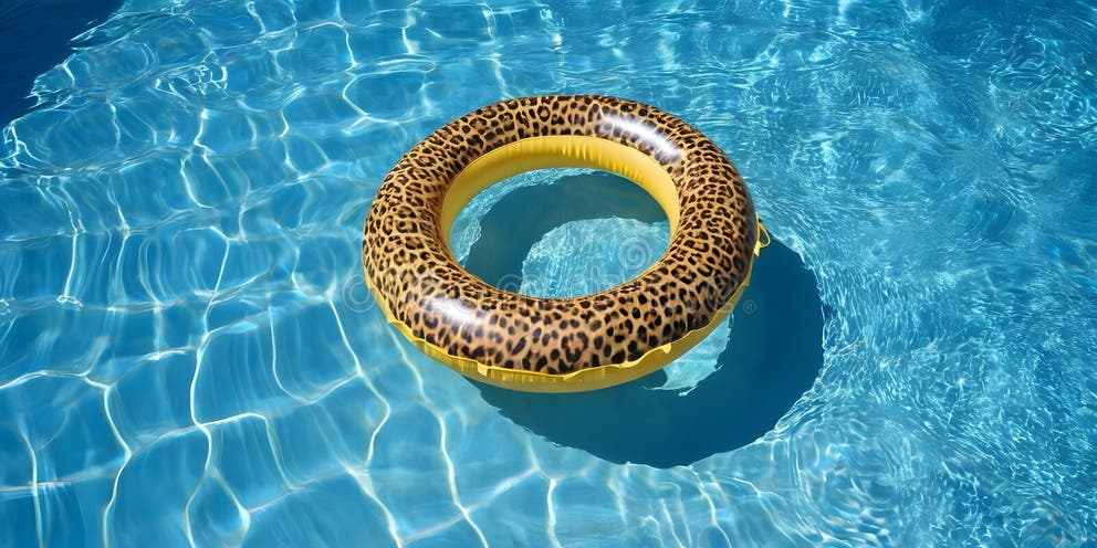 Leopard Print Pool Float in Blue Water on Sunny Summer Day Stock Photo ...