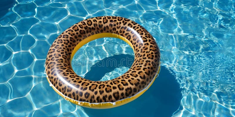 Leopard Print Pool Float in Blue Water on Sunny Summer Day Stock Image ...