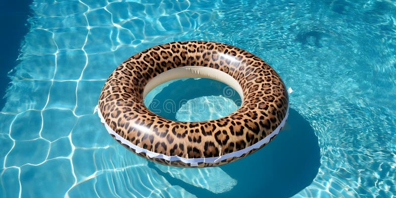 Leopard Print Pool Float in Blue Water on Sunny Summer Day Stock Image ...