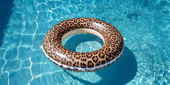 Leopard Print Pool Float in Blue Water on Sunny Summer Day Stock Image ...