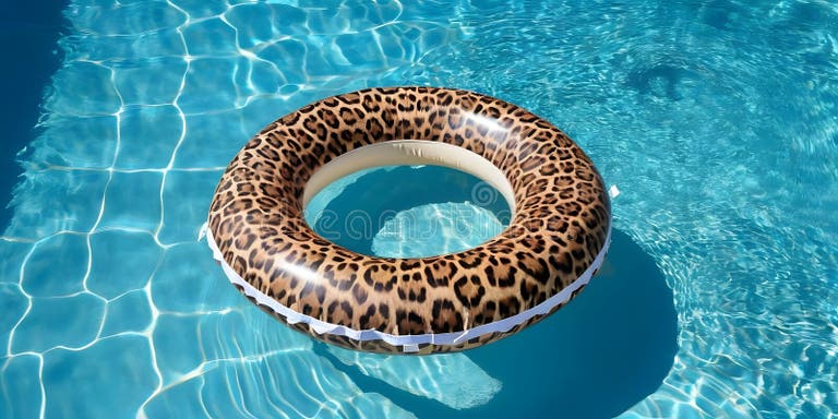 Leopard Print Pool Float in Blue Water on Sunny Summer Day Stock Image ...