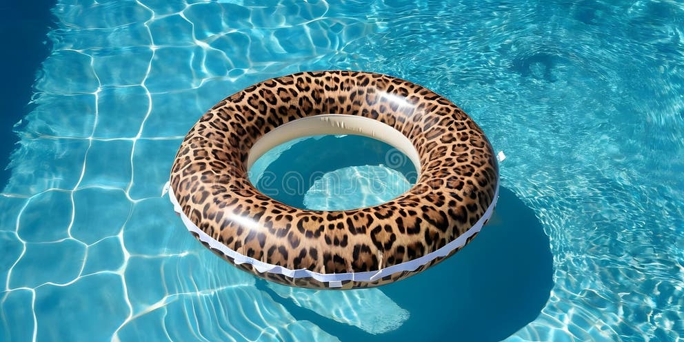 Leopard Print Pool Float in Blue Water on Sunny Summer Day Stock Image ...