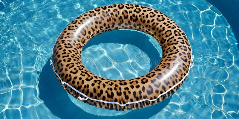 Leopard Print Pool Float in Blue Water on Sunny Summer Day Stock Image ...