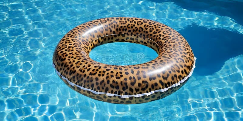Leopard Print Pool Float in Blue Water on Sunny Summer Day Stock Photo ...