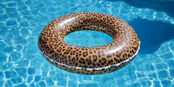 Leopard Print Pool Float in Blue Water on Sunny Summer Day Stock Photo ...