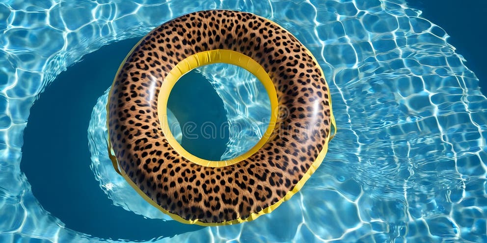Leopard Print Pool Float in Blue Water on Sunny Summer Day Stock Photo ...