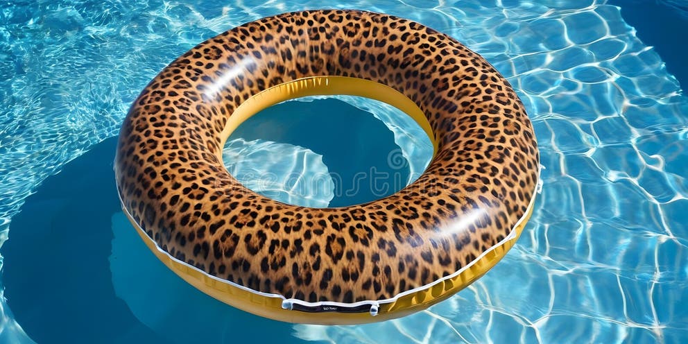 Leopard Print Pool Float in Blue Water on Sunny Summer Day Stock Photo ...