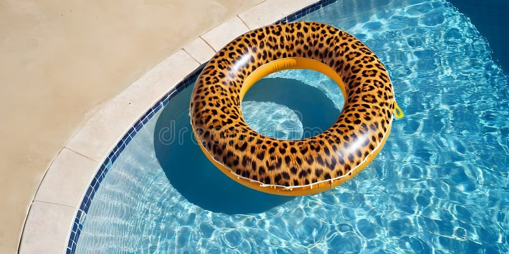 Leopard Print Pool Float in Blue Water on Sunny Summer Day Stock Photo ...