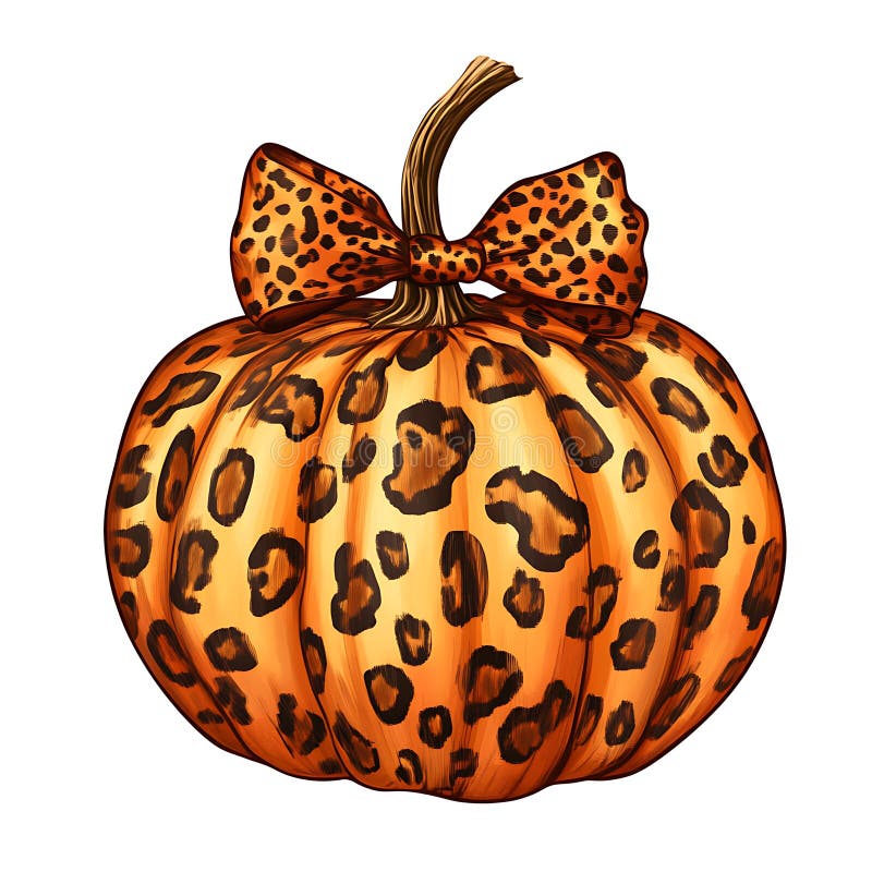 Leopard-print Pumpkin with a Bow Stock Illustration - Illustration of ...
