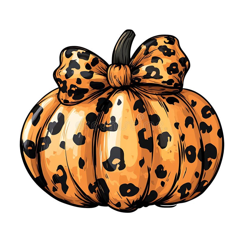 Leopard-print Pumpkin with a Bow Stock Illustration - Illustration of ...