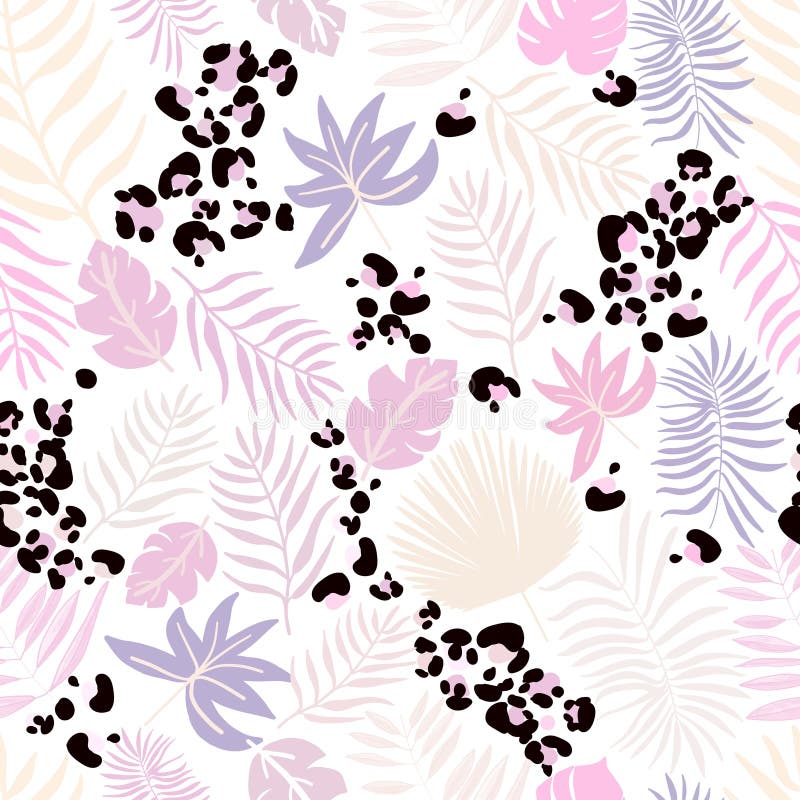 Leopard Print with Tropical Theme Seamless Fabric Design Pattern Stock ...