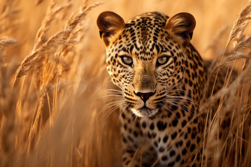 Leopard Prowling through the Tall Grass of the Plains. Wild African ...