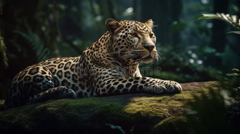 Leopard Relax in the Rain Forest on the Timber. Generative AI Stock ...